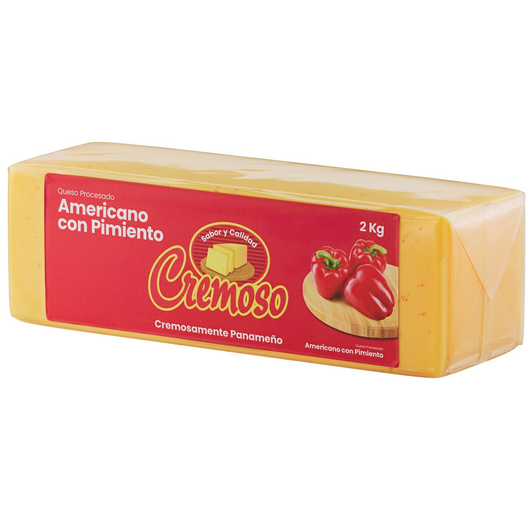 Cremoso Queso Amarillo Americano con Pimento en Barra 2 Kg